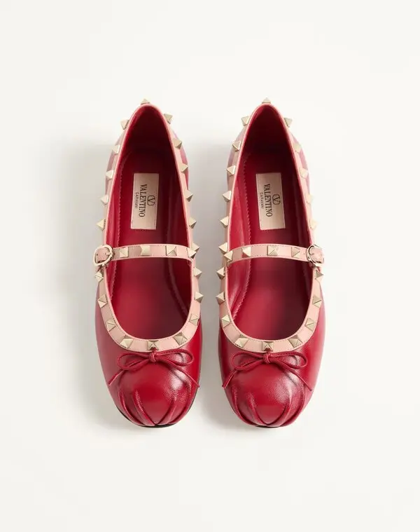 Valentino Garavani Rockstud Nappa Mary Jane Ballerina Flats - Red