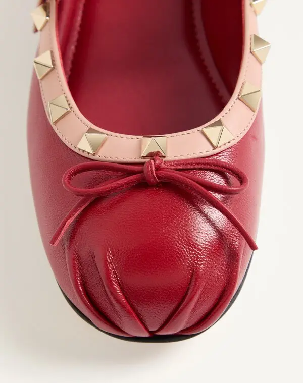 Valentino Garavani Rockstud Nappa Mary Jane Ballerina Flats - Red
