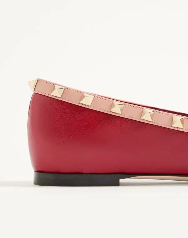 Valentino Garavani Rockstud Nappa Mary Jane Ballerina Flats - Red