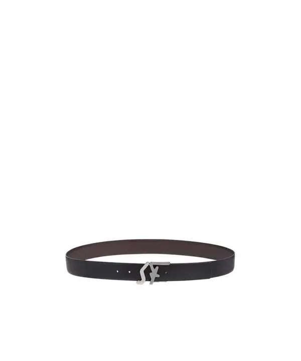 FERRAGAMO Two-tone Logo Buckle Leather Belt - Black
