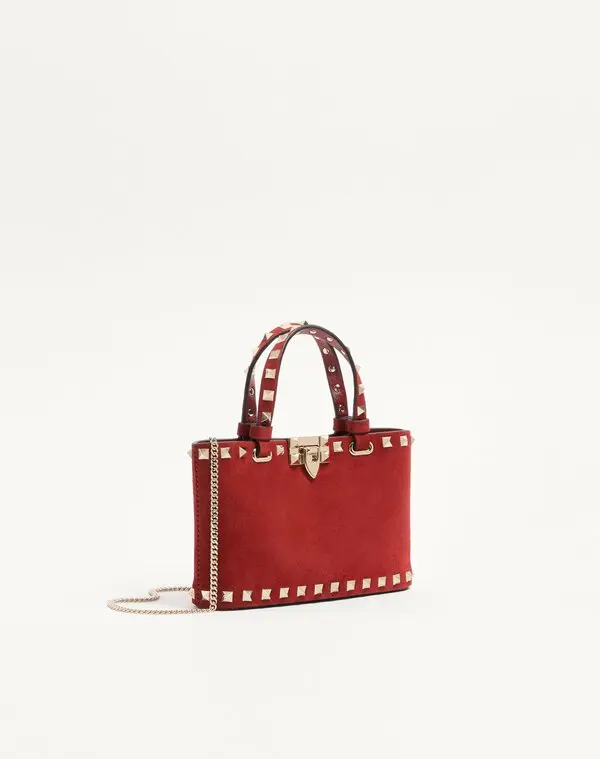 Valentino Garavani Rockstud Mini Suede Shopping Bag - Red