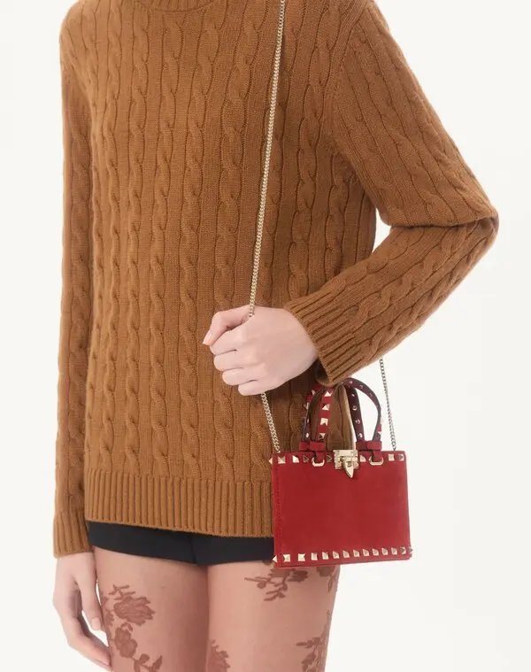 Valentino Garavani Rockstud Mini Suede Shopping Bag - Red
