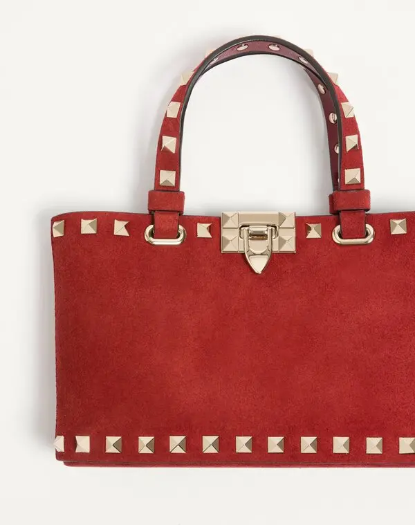 Valentino Garavani Rockstud Mini Suede Shopping Bag - Red