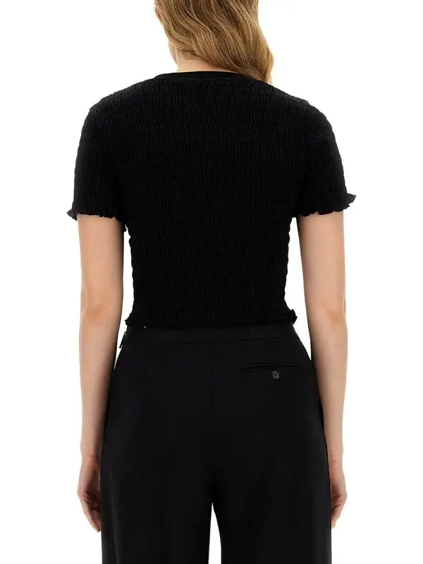 MSGM Cropped Smocked Logo Top
