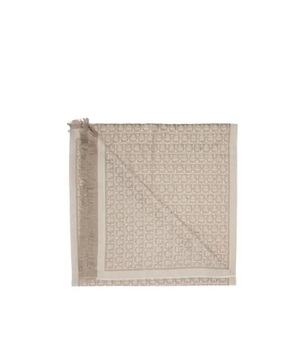 FERRAGAMO Gancini Patterned Fringed Scarf - Nude