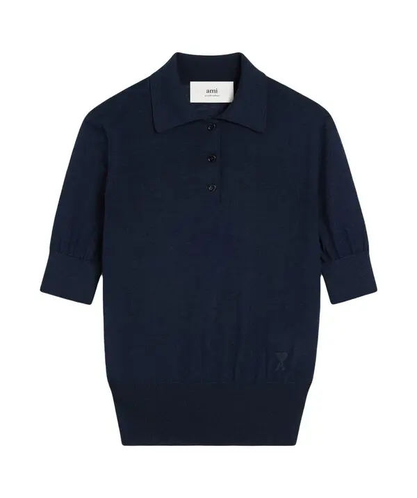 AMI Paris De Coeur Fine Knit Polo Top