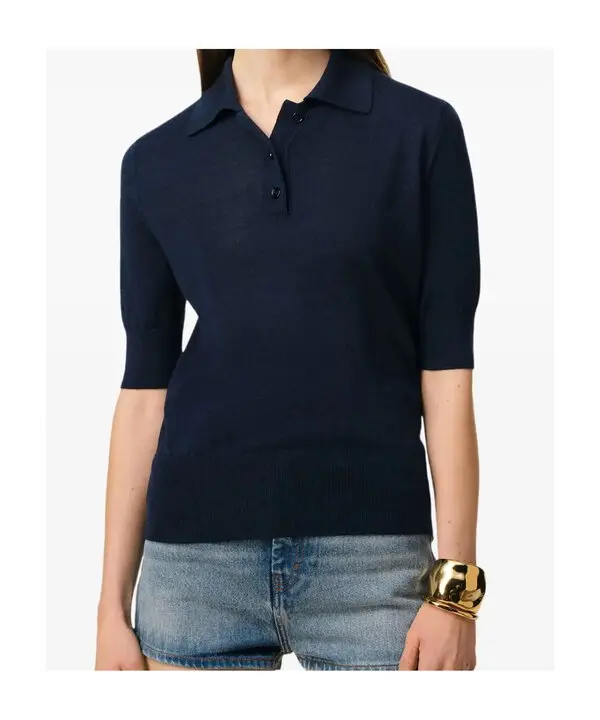 AMI Paris De Coeur Fine Knit Polo Top