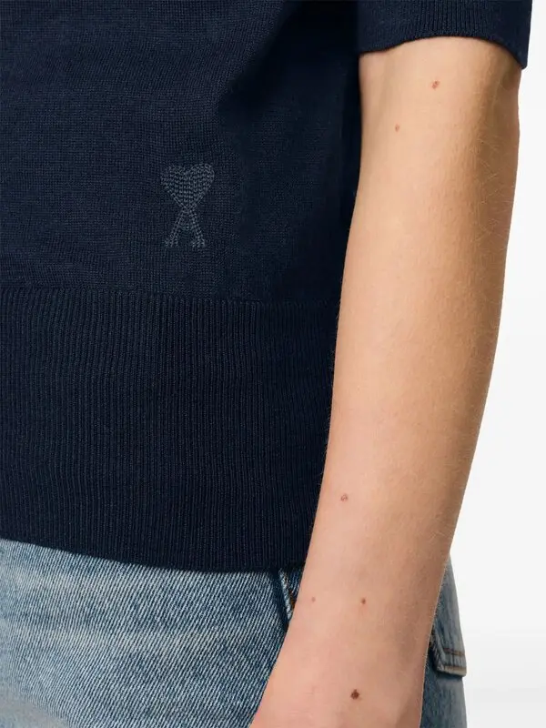 AMI Paris De Coeur Fine Knit Polo Top