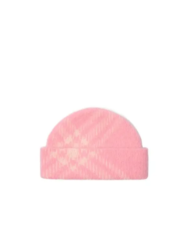 Burberry Checked Knitted Winter Beanie - Sugar Pink