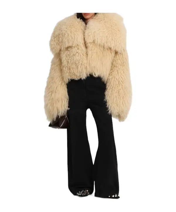 Attico Mongolian Fur Short Coat - Nude