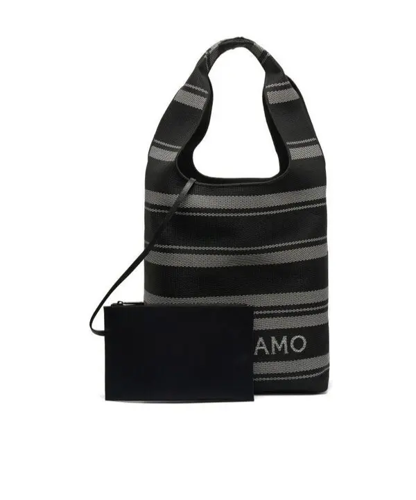 FERRAGAMO Striped Tote Bag With Top Handle - Black