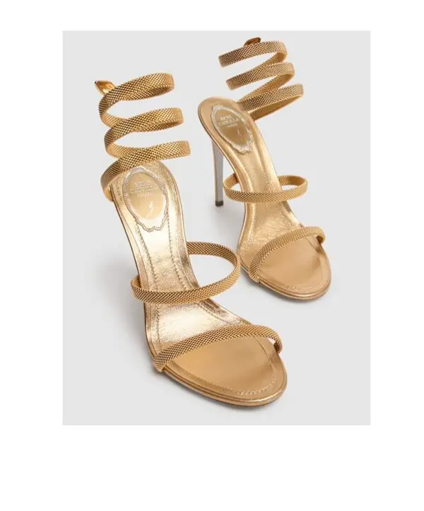 Rene Caovilla Metallic Mesh Ankle Wrap Stiletto Sandals - Nude