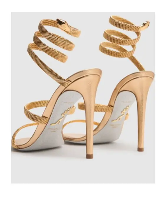 Rene Caovilla Metallic Mesh Ankle Wrap Stiletto Sandals - Nude