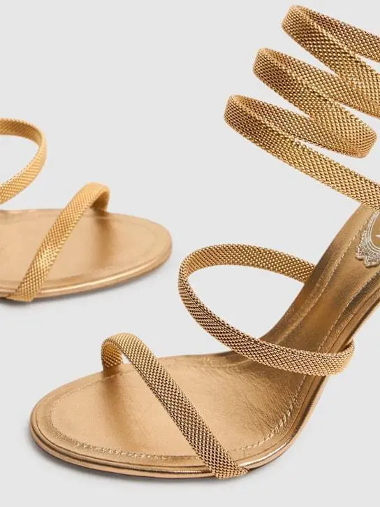 Rene Caovilla Metallic Mesh Ankle Wrap Stiletto Sandals - Nude