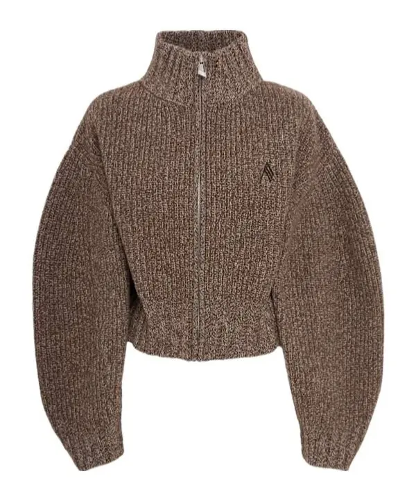 Attico Knit Zip Cardigan With Ribbed Trim