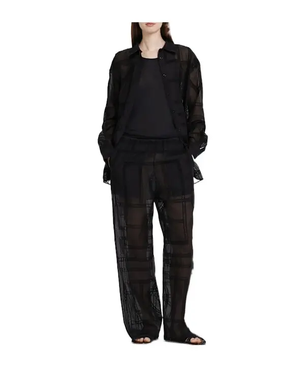 TOTEME Monogram Cotton Silk Pajama Pants - Black