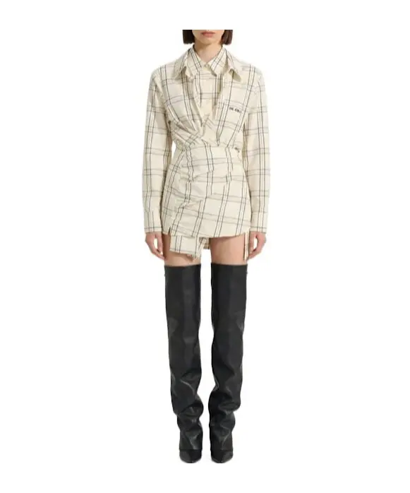 Attico Checked Cotton Mini Dress With Button Cuffs