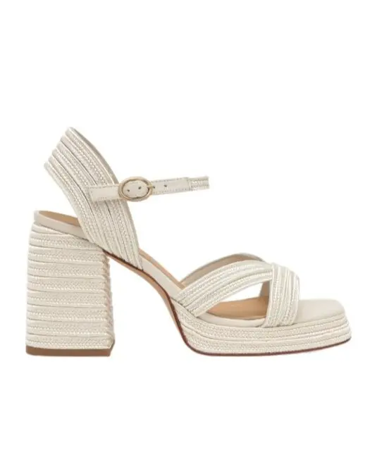 CastaÑer Valle Interwoven Metallic Slingback Sandals - White