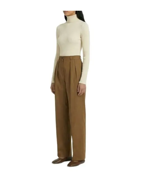 THE ROW Igor Cotton Wide Leg Pants - Brown