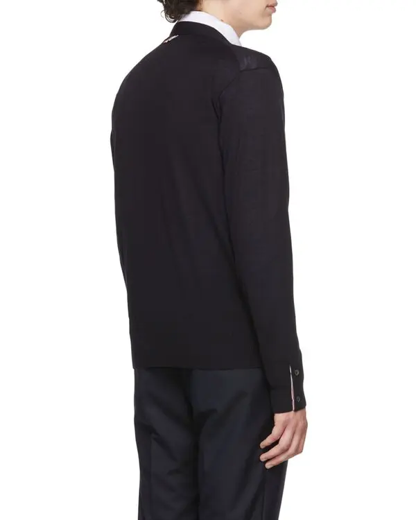 Thom Browne V-neck Cardigan With Signature Stripes - Navy Blue