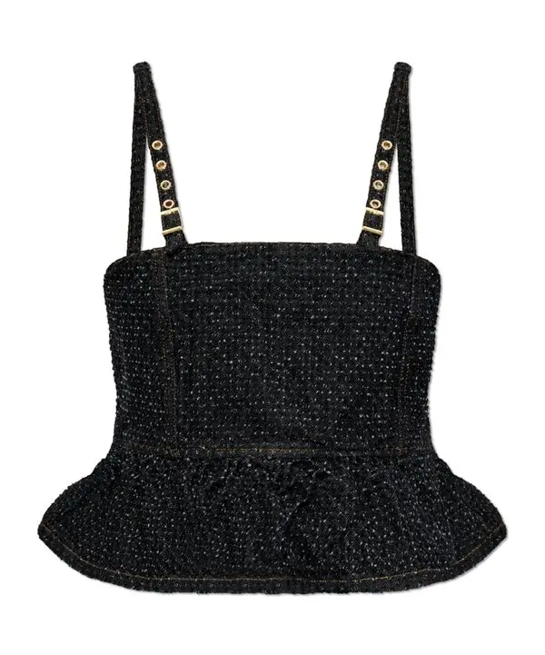 GANNI Strappy Peplum Top With Frilled Straps