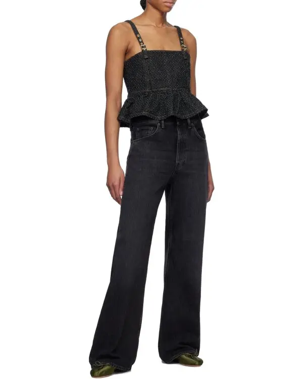 GANNI Strappy Peplum Top With Frilled Straps