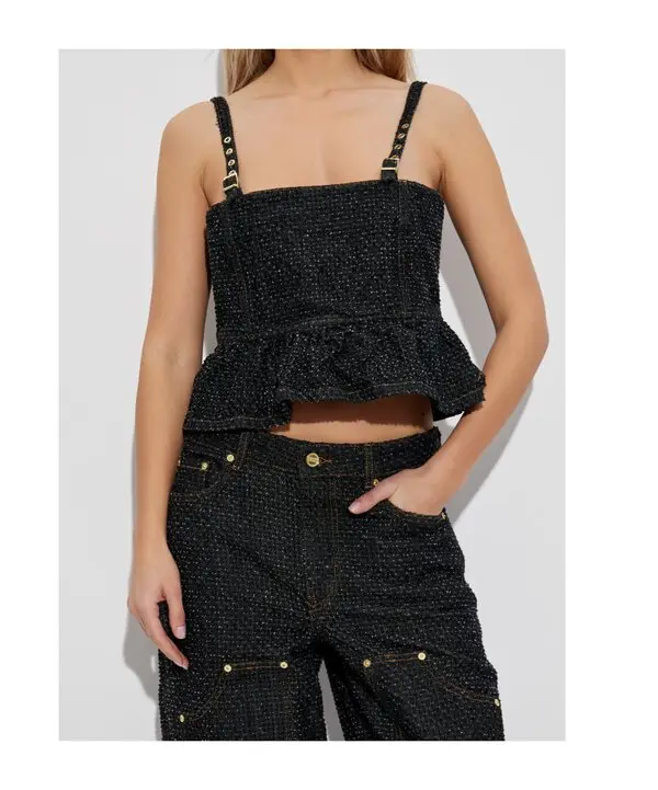 GANNI Strappy Peplum Top With Frilled Straps