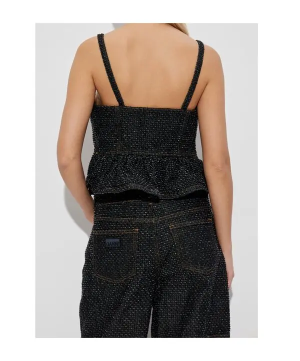 GANNI Strappy Peplum Top With Frilled Straps