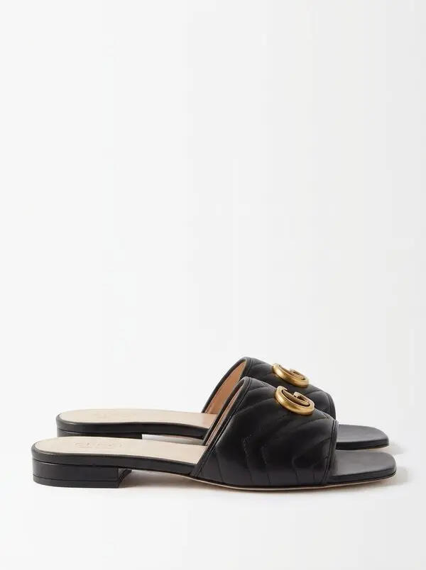 Gucci Double G Quilted Leather Slide Sandals