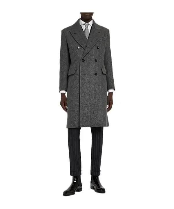 TOM FORD Double Breasted Wool Herringbone Overcoat