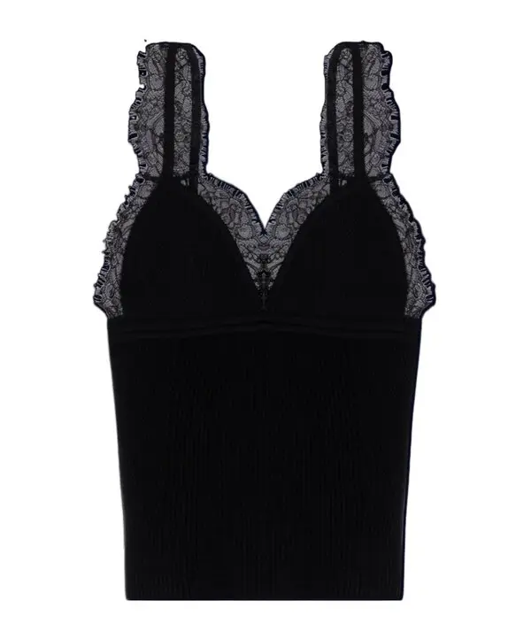 Blumarine Lace-detailed Ribbed Top