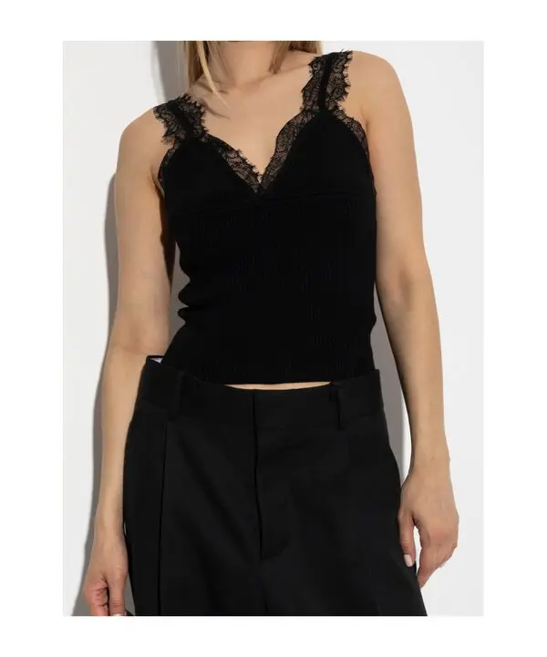 Blumarine Lace-detailed Ribbed Top