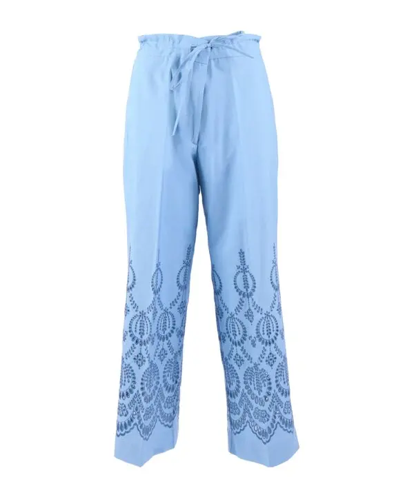 P.a.r.o.s.h Embroidered Wide-leg Pants - Light Blue