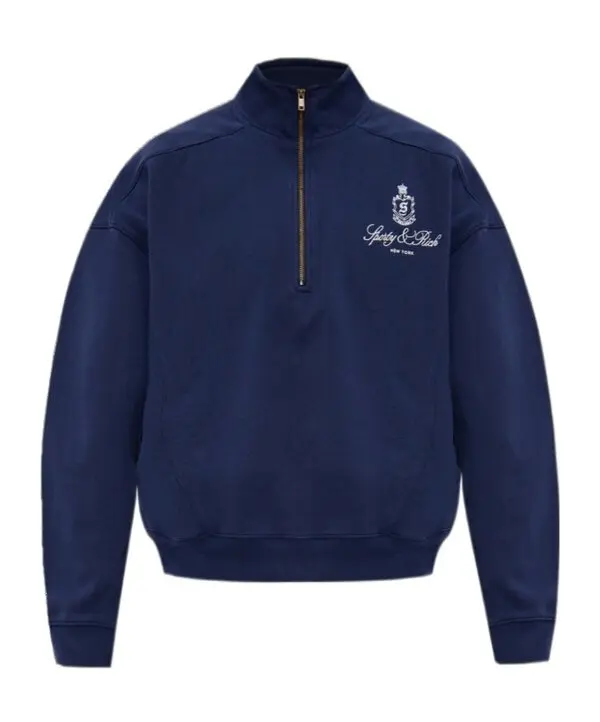 SPORTY  RICH Sporty & Rich Half-zip Hoodie With Ribbed Details