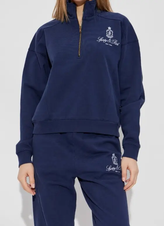 SPORTY  RICH Sporty & Rich Half-zip Hoodie With Ribbed Details