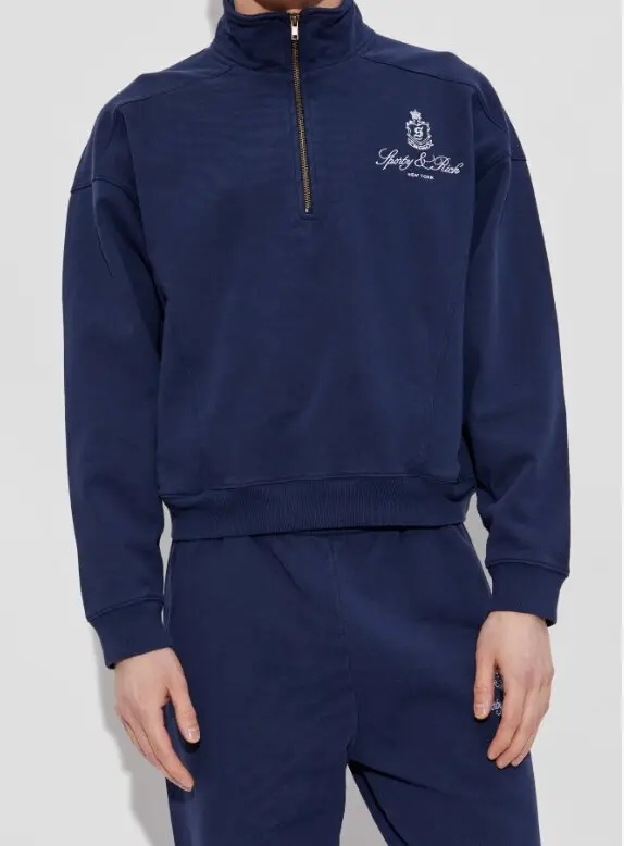 SPORTY  RICH Sporty & Rich Half-zip Hoodie With Ribbed Details