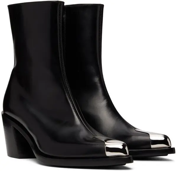 Alexander McQueen Pointed Toe Metal Cap Boots
