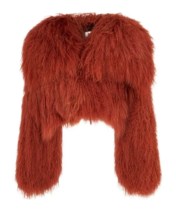 Attico Mongolian Fur Short Coat - Red