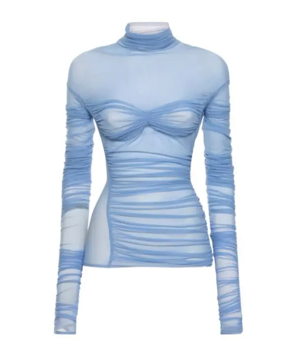 MUGLER High Neck Long Sleeve Blouse