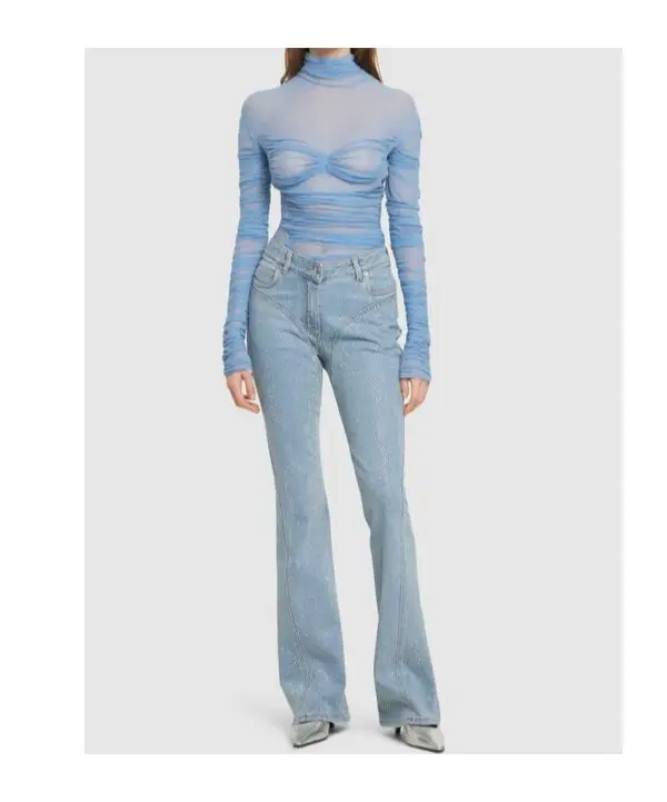 MUGLER High Neck Long Sleeve Blouse