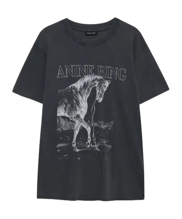 ANINE BING Lili Horse-print T-shirt - Black