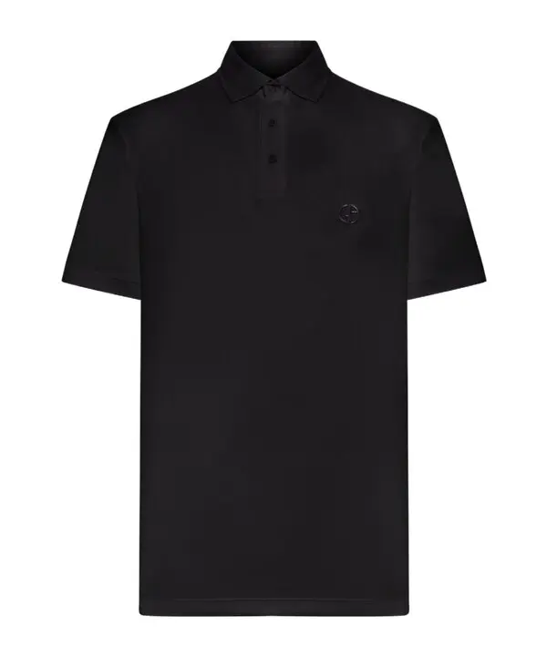 Giorgio Armani Logo Cotton Polo Shirt - Black