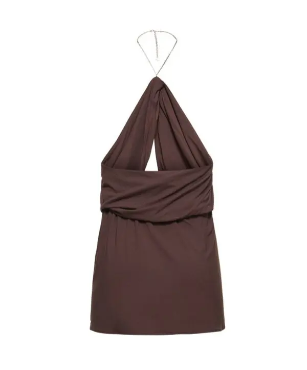 Attico Neck-hanging Knitted Mini Dress With Chain Belt