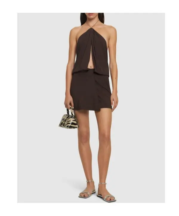 Attico Neck-hanging Knitted Mini Dress With Chain Belt