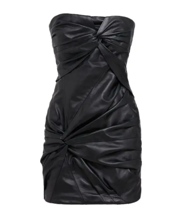 Attico Leather Strapless Mini Dress - Black