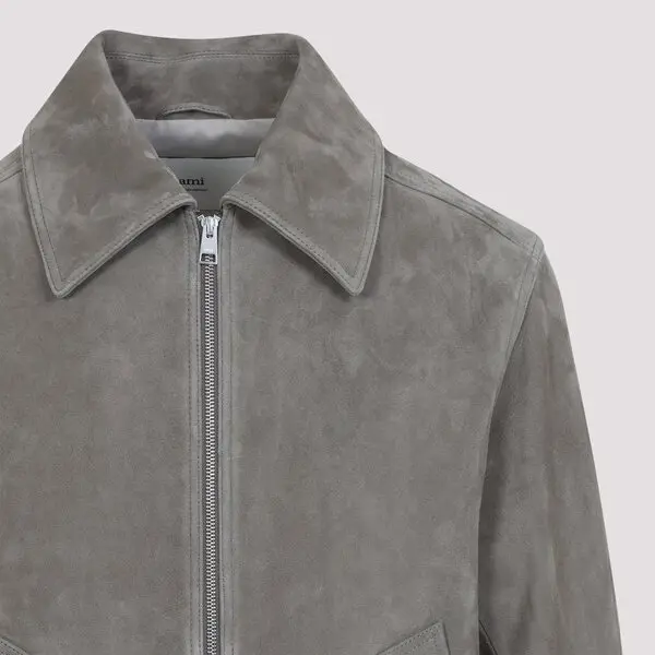 Ami Suede Logo Jacket - Gray