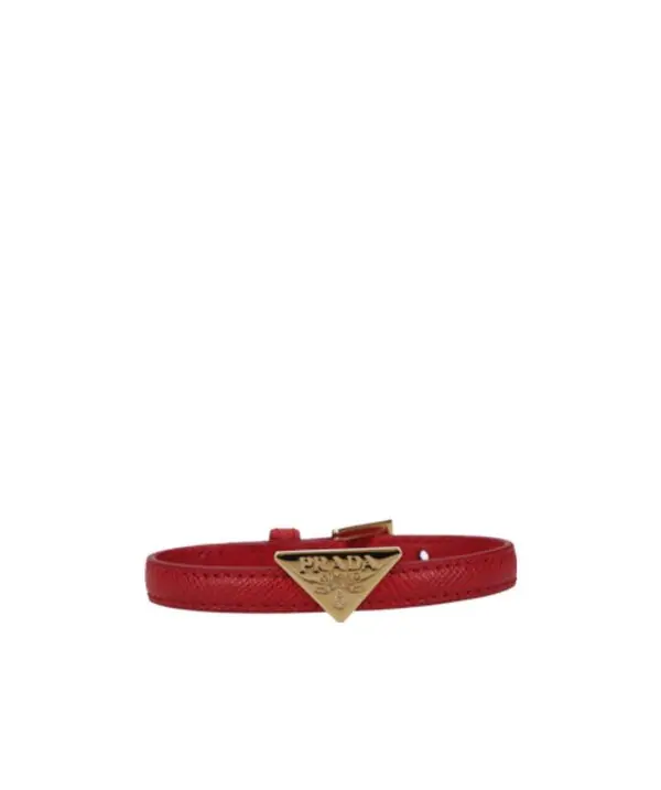 Prada Triangle-logo Leather Bracelet - Red