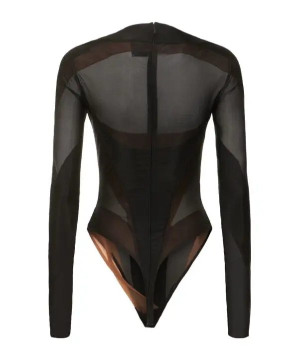 MUGLER Long Sleeve Mesh Bodysuit