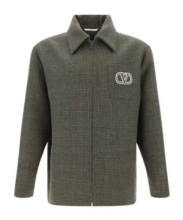 Valentino Garavani Logo Embellished Zip-up Coat - Black