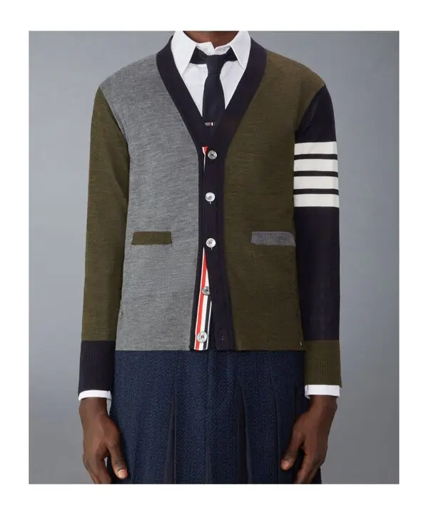 Thom Browne Colour-block V-neck Cardigan With Signature Stripes